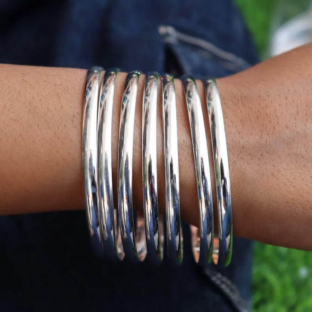 Stacking Bangle in Sterling Silver, Sterling Silver Bangle Set, Set of ...