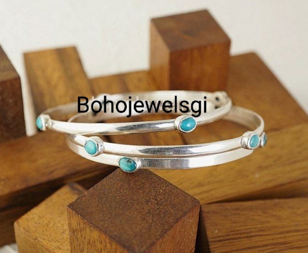 Turquoise Bangle, 925 Silver Bangle, Dainty Bangle, Turquoise Jewelry ...