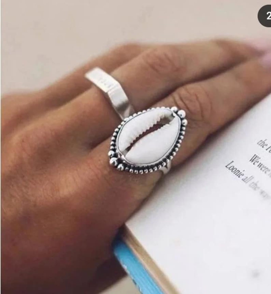 Cowrie Shell Ring, Stone Ring, Dainty Ring, Natural Shell, Gemstone ...