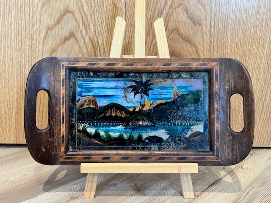 Vintage Art Deco Morpho Butterfly Wing Tray With Wood Inlay. - Etsy