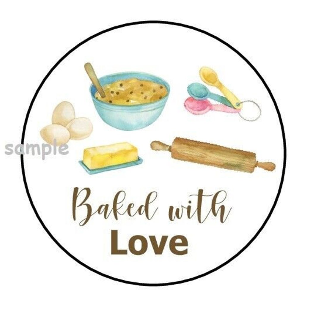30 Baked With Love Envelope Seals Labels Stickers 1.5" Round Baking ...
