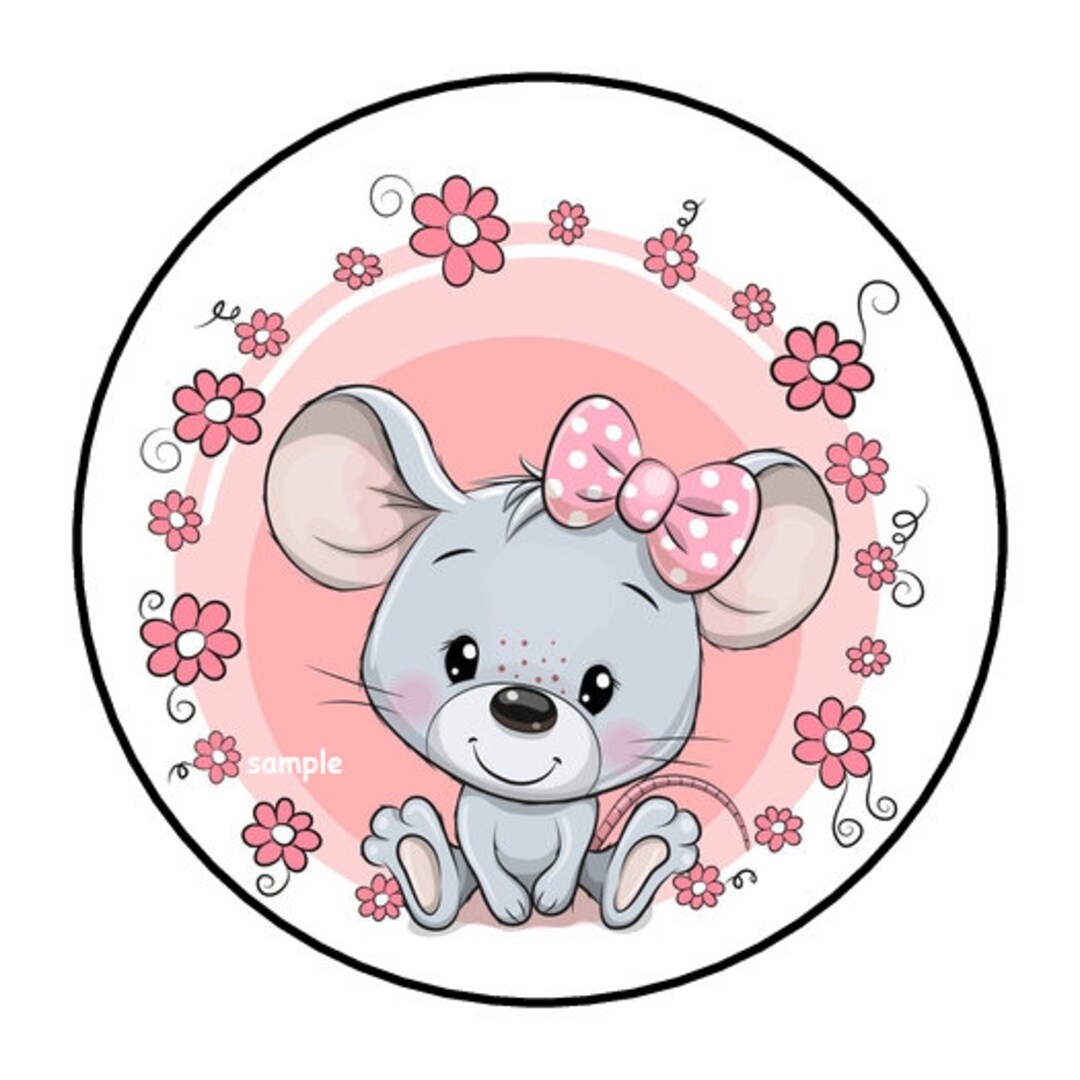 30 Cute Floral Mouse Stickers, Envelope Seals, Labels, Tags, 1.5, Round ...