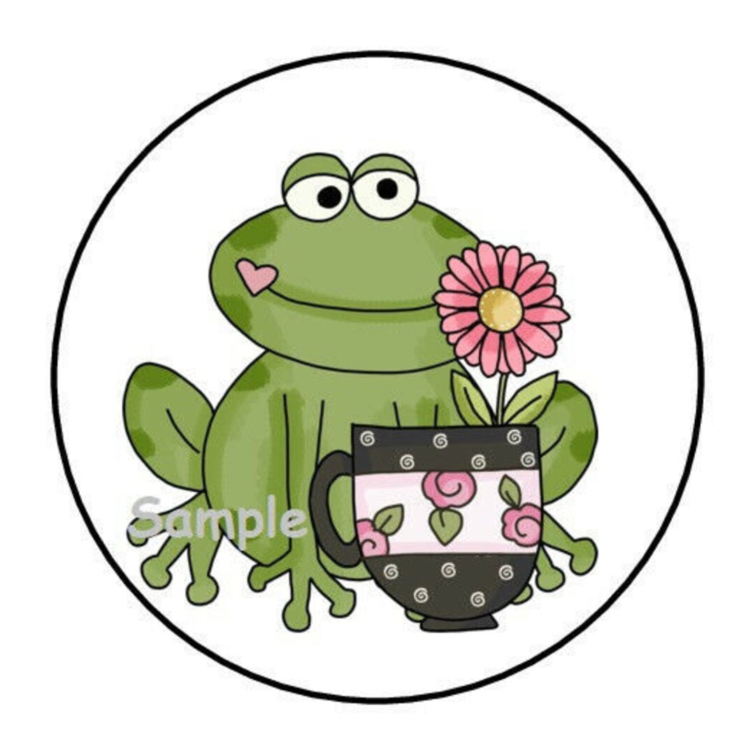 30 Cute Floral Frog Envelope Seals Labels Stickers 1.5" Round Coffee ...