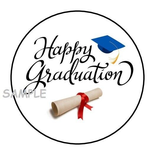 30 Graduation Party Stickers Favors Labels Round 1.5 Happy Cap Diploma ...