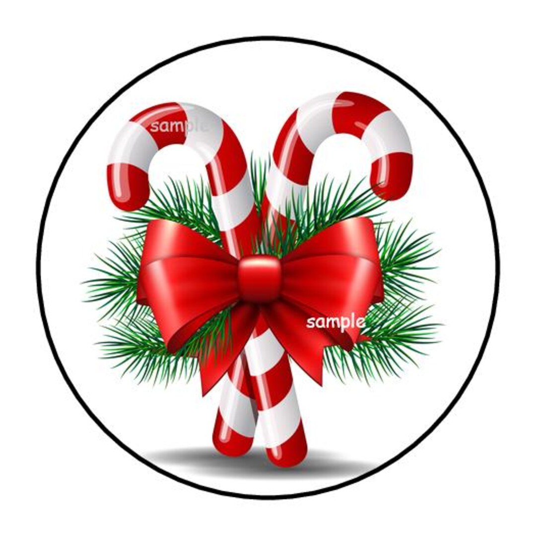 30 Candy Cane Stickers, Labels, Tags, Favors, Stamps, 1.5", Round ...