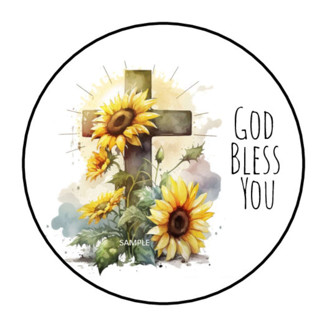 30 God Bless You Stickers Envelope Seals Labels Tags Favors Stamps 1.5" Round, Floral, Flowers ...