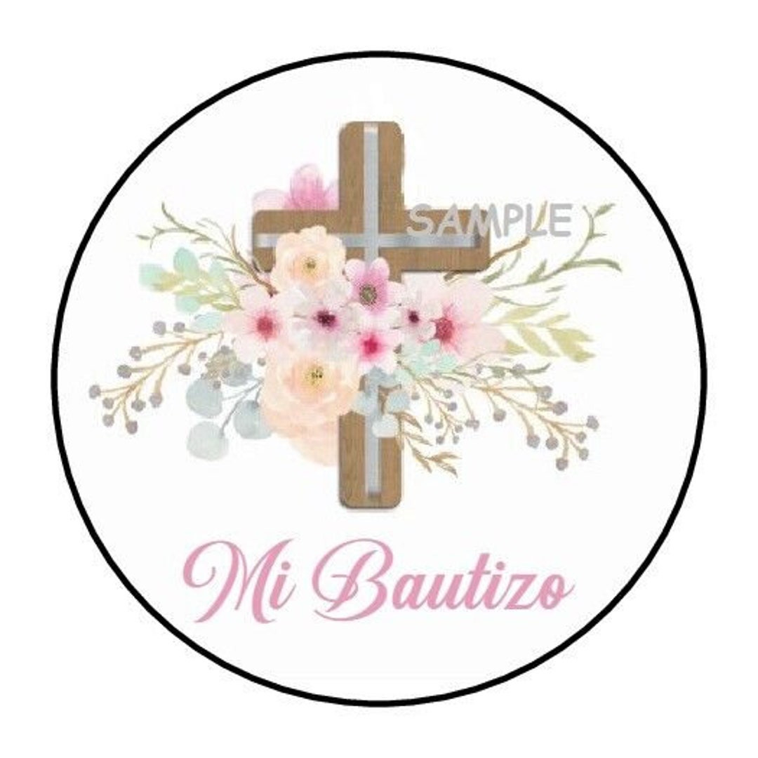 30 Mi Bautizo Envelope Seals Labels Stickers 1.5" Round Floral Cross ...