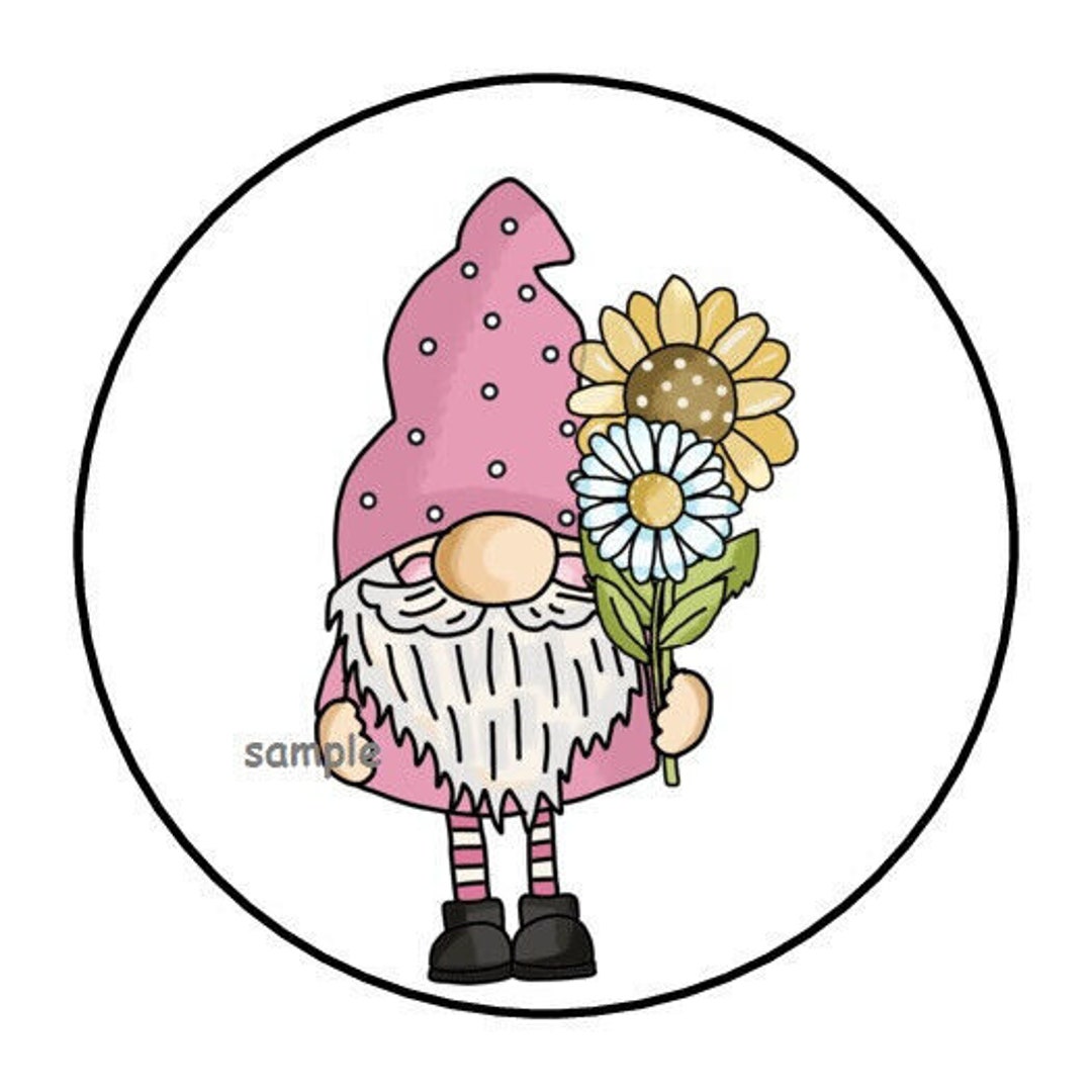 30 Gnome With Sunflower & Daisy Envelope Seals Labels Stickers 1.5 ...