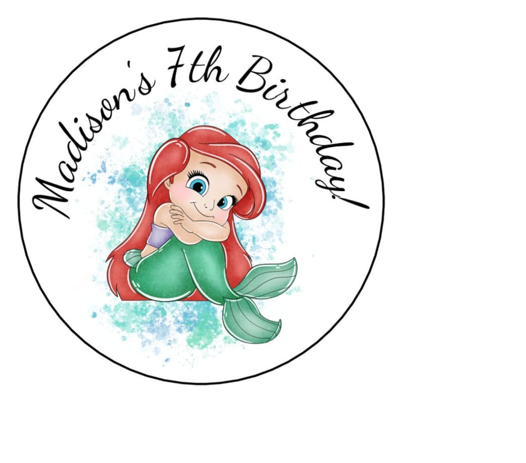 12 Personalized Baby Ariel Little Mermaid Stickers, Birthday Party ...