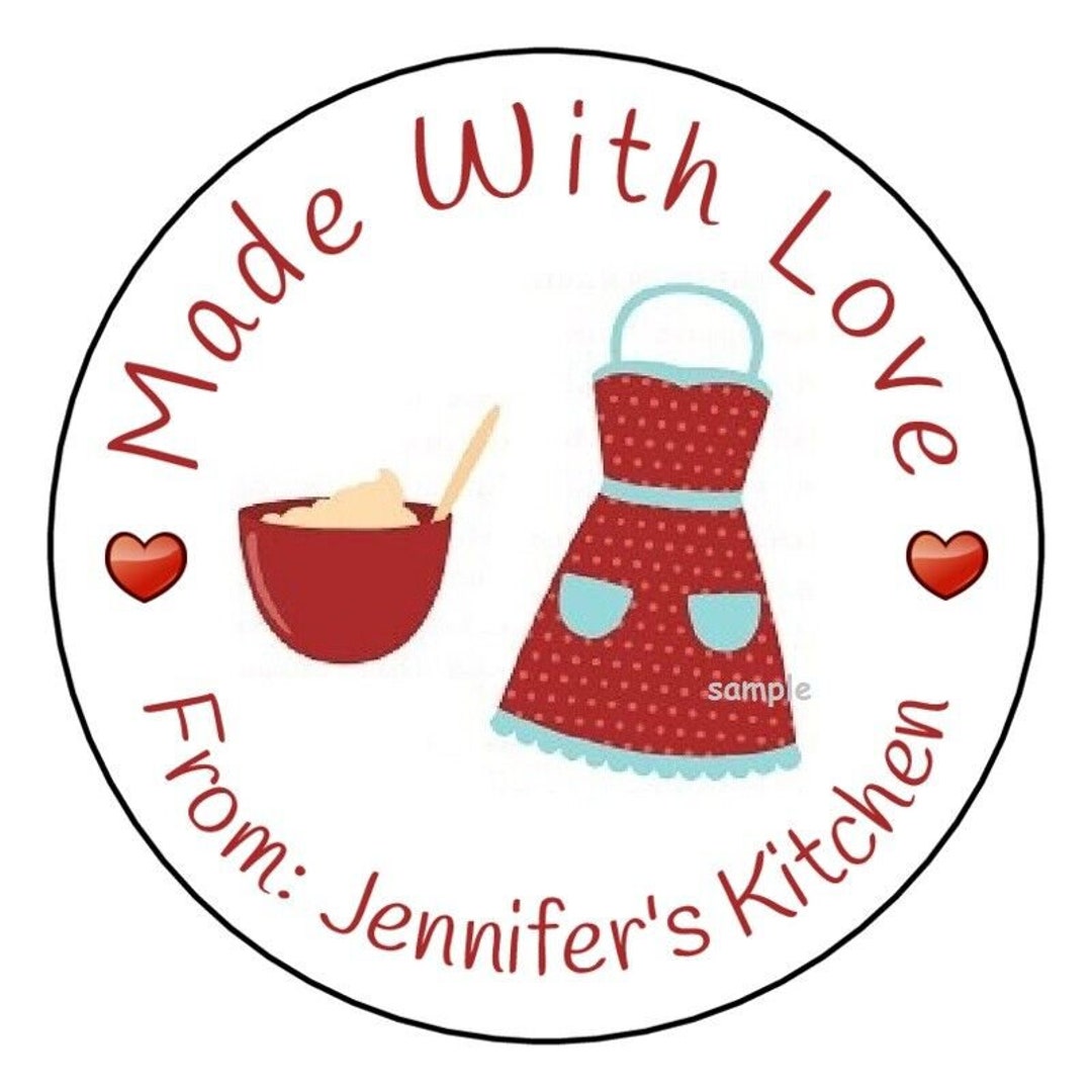 12 Personalized Made With Love Stickers Baking Labels Tags Food Kitchen ...