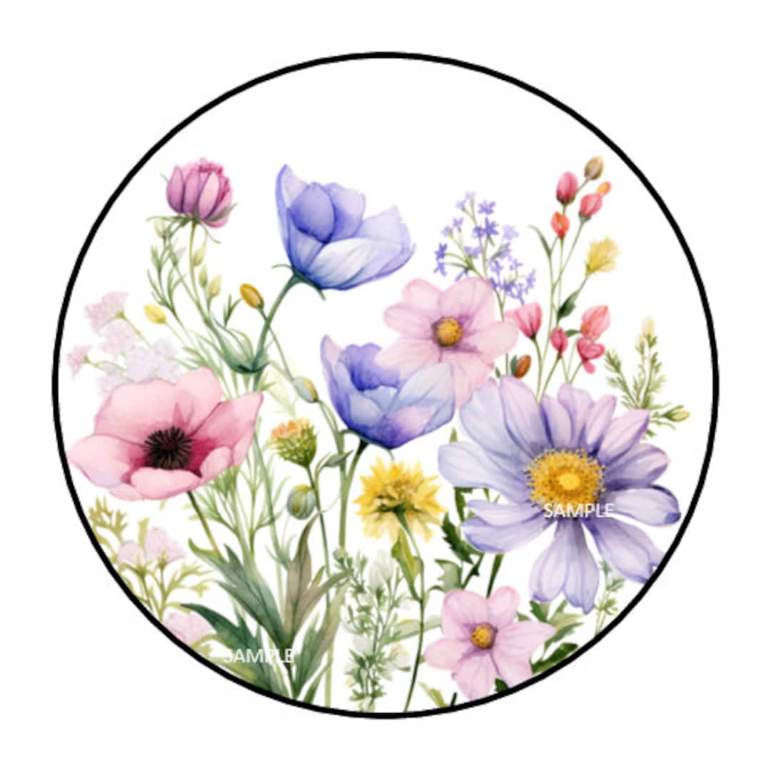 30 Wildflowers Stickers Envelope Seals Labels Tags Favors Stamps 1.5 ...