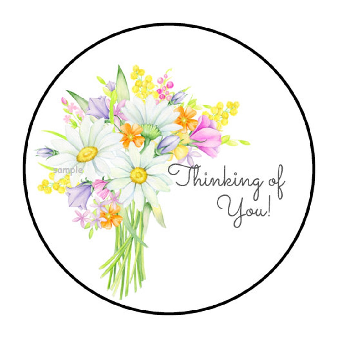30 Thinking of You Stickers, Floral Bouquet, Wildflowers, Labels, Tags ...