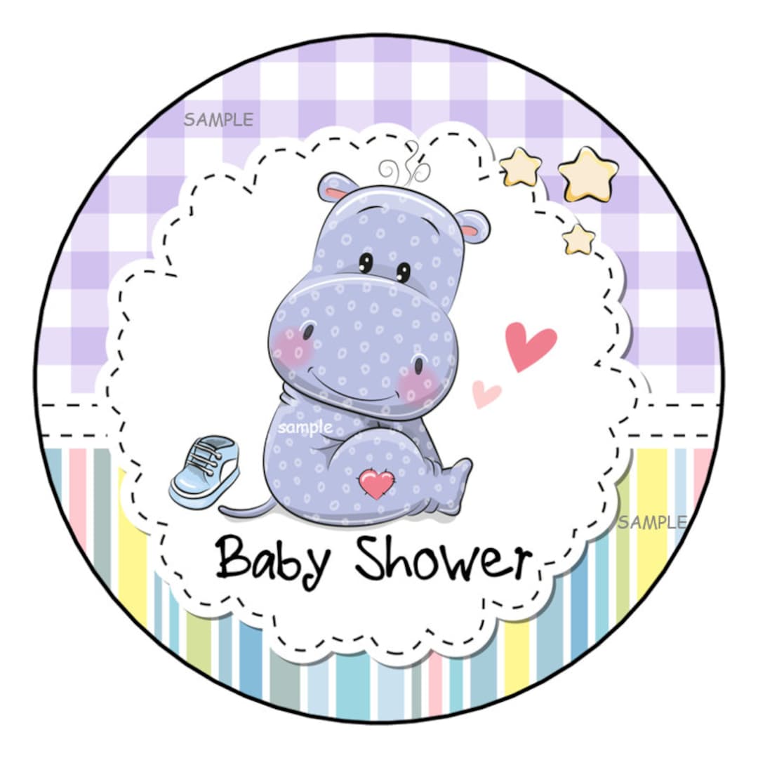 12 Cute Hippo Baby Shower Stickers, Favor Labels, Gift Tags, 2.5 ...
