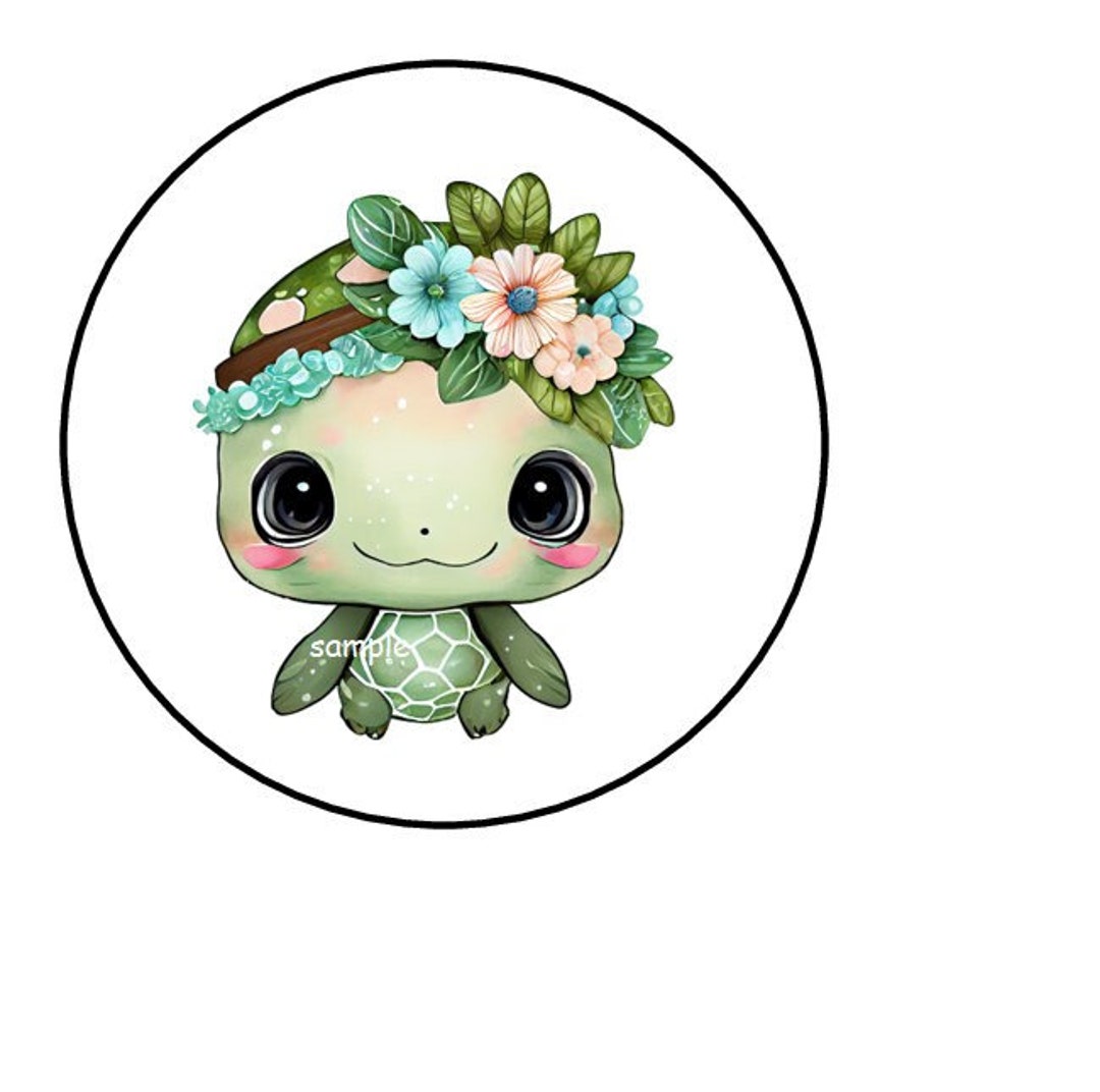 30 Cute Baby Turtle Stickers Labels Tags Favors Envelope Seals 1.5 ...