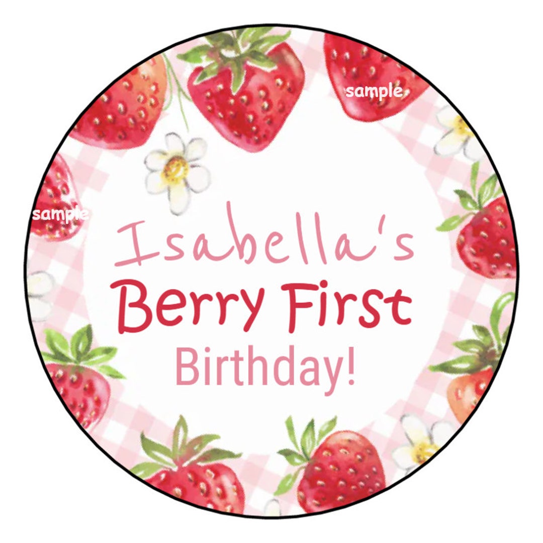 12 Berry First Strawberry Birthday Favor Stickers, Labels, Tags, Stamps ...