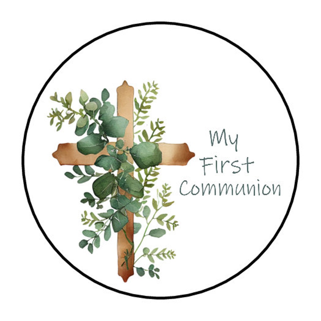 30 My First Communion Stickers, Labels, Tags, Eucalyptus Cross, Foliage ...