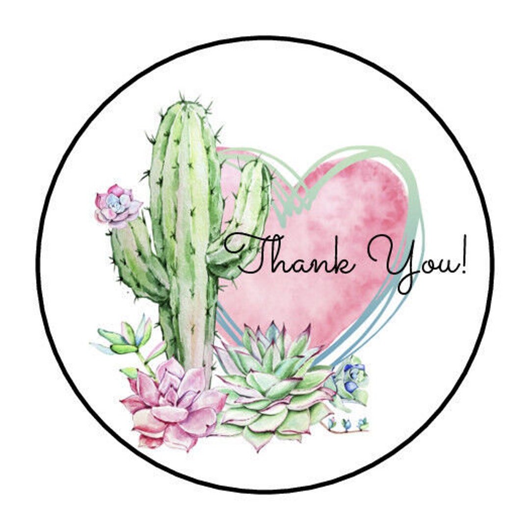 30 Thank You Cactus Succulents Heart Envelope Seals Labels Stickers 1.5 ...