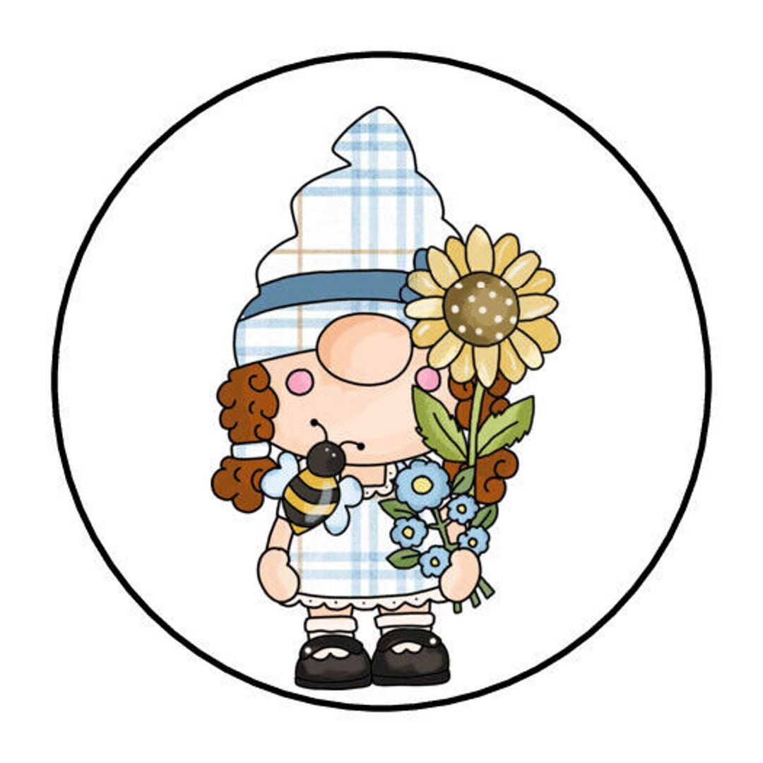 30 Gnome With Sunflower Envelope Seals Labels Stickers 1.5" Round ...
