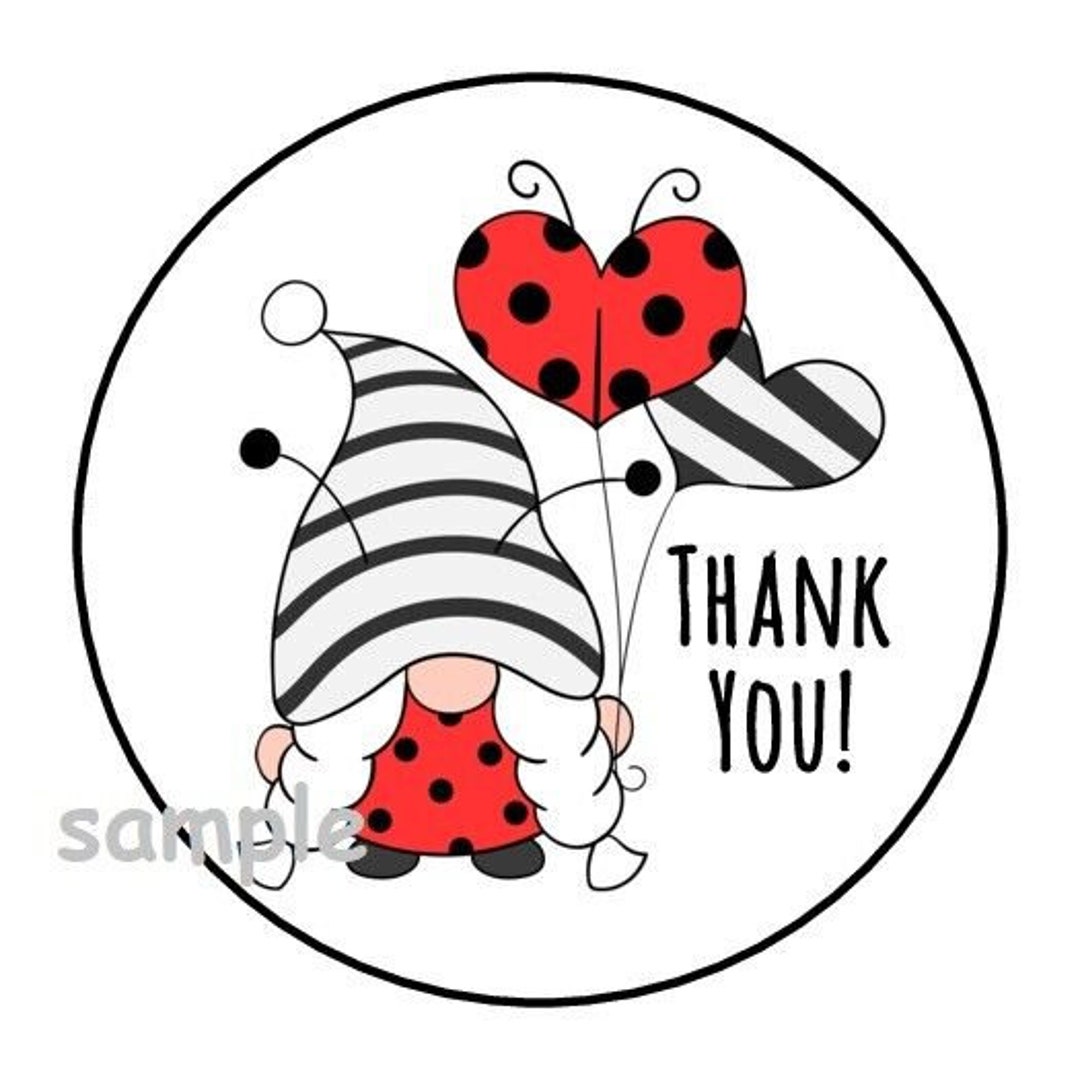 30 Thank You Gnome Envelope Seals Labels Stickers 1.5" Round Ladybug ...