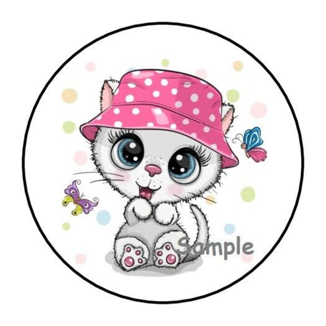 30 Cute Kitten Envelope Seals Labels Stickers 1.5" Round Butterflies ...