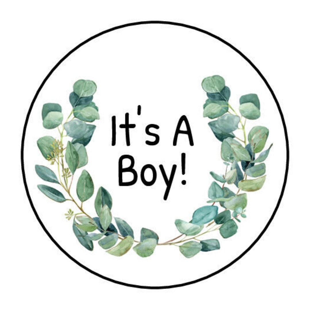 30 It's a Boy Envelope Seals Labels Stickers 1.5 Round Eucalyptus ...