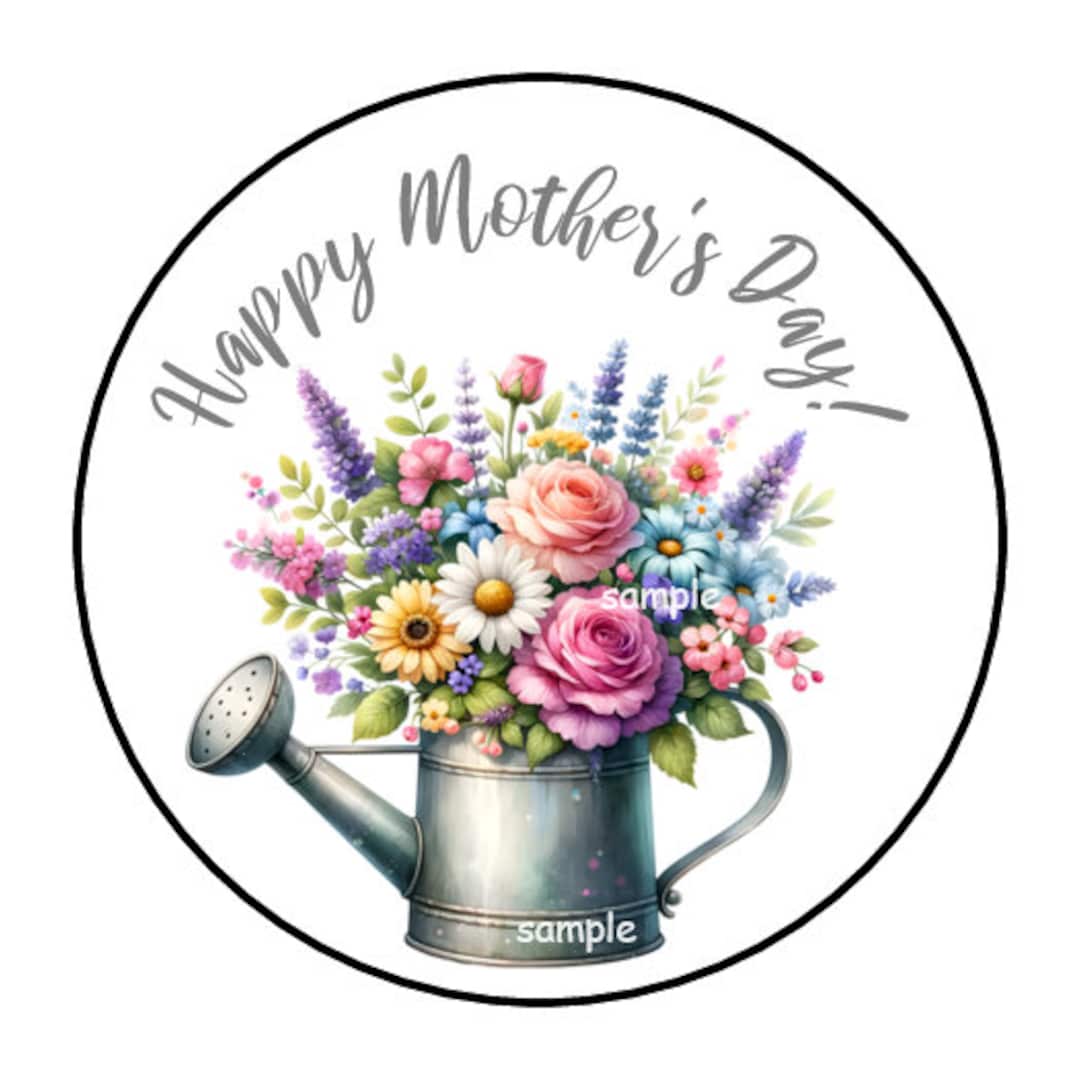 30 Happy Mother's Day Stickers, Watering Can, Wildflowers, Floral ...