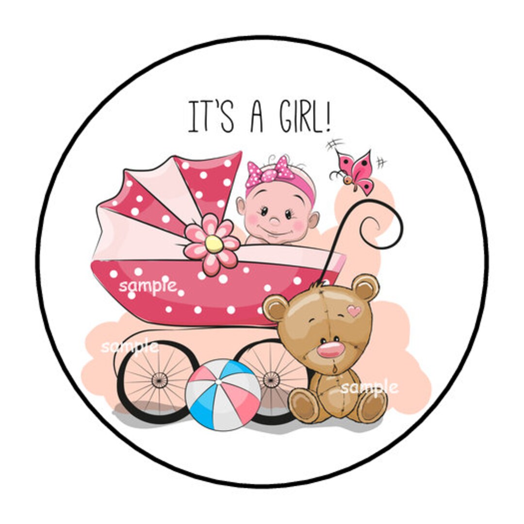 30 It's a Girl Teddy Bear Baby Shower Stickers, Envelope Seals, Labels ...