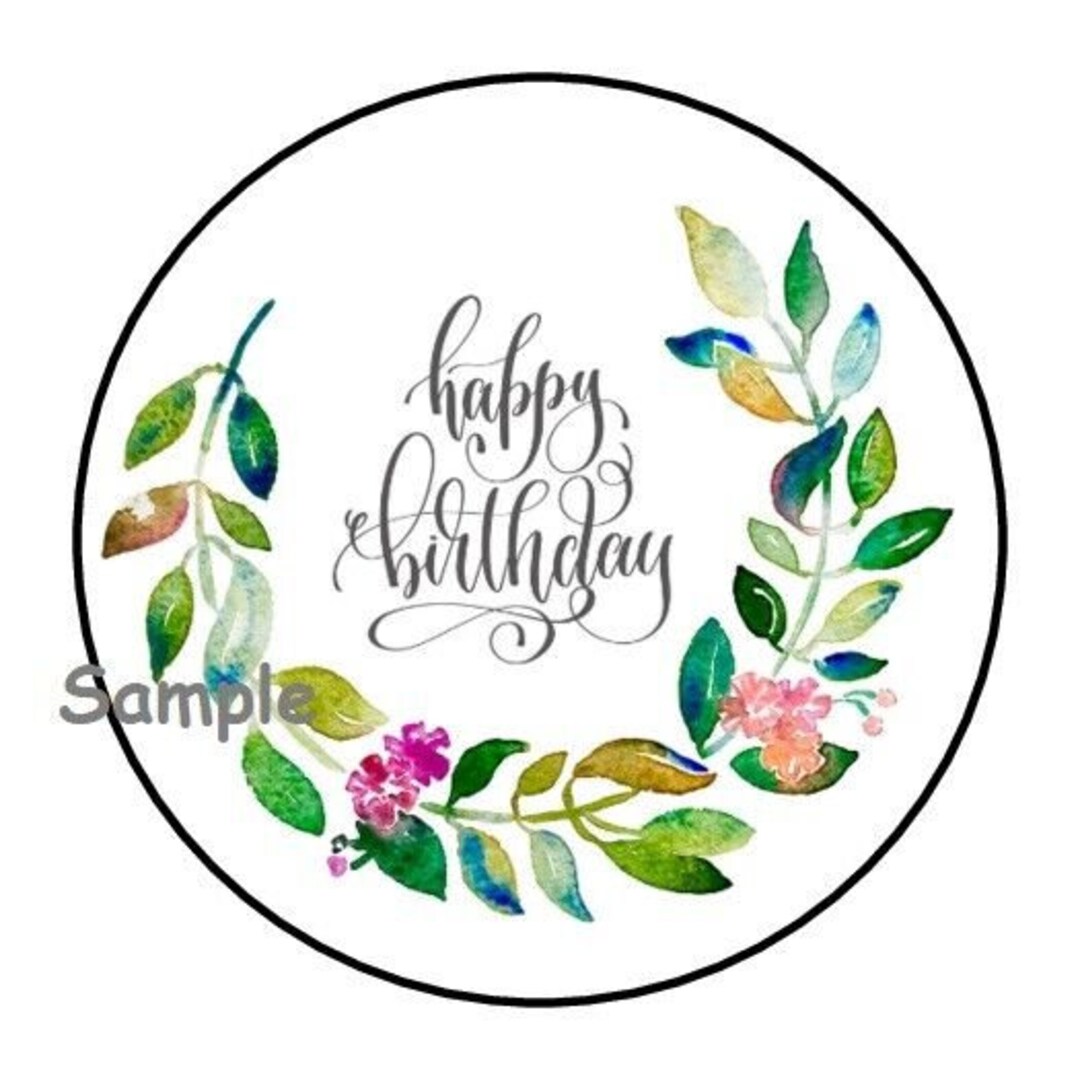 30 Happy Birthday Foliage Envelope Seals Labels Stickers 1.5" Round ...