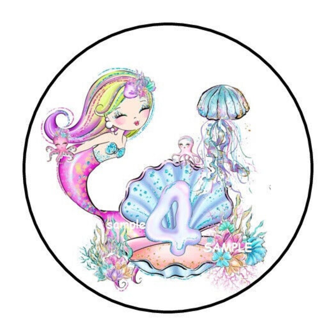 30 Mermaid 4th Fourth Birthday Envelope Seals Labels Stickers 1.5 ...
