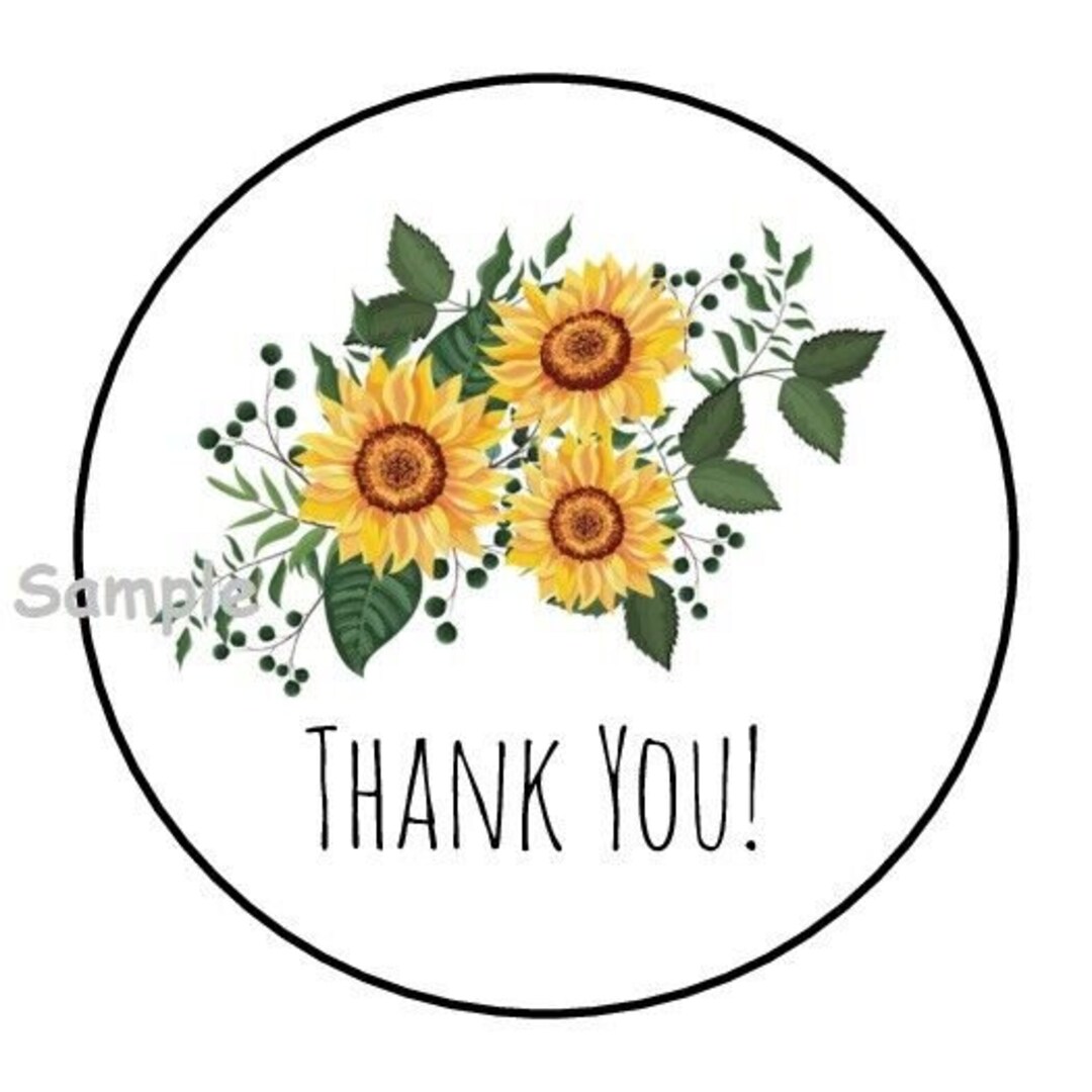 30 Thank You Sunflowers Envelope Seals Labels Stickers 1.5" Round Gifts ...