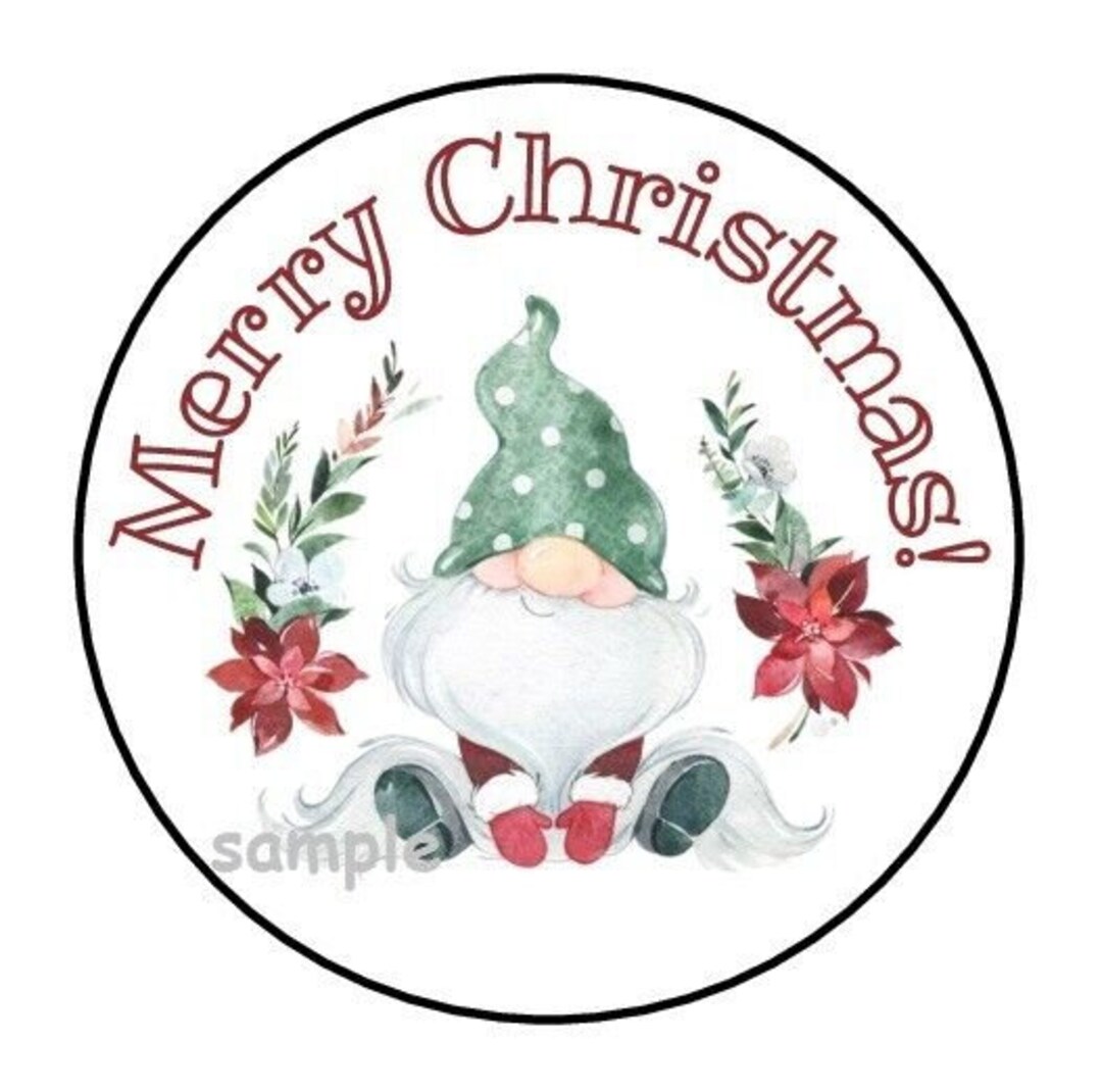 30 Merry Christmas Gnome Envelope Seals Labels Stickers 1.5" Round ...
