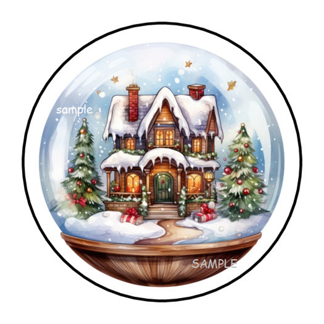 30 Christmas Snow Globe Stickers, Labels, Tags, Favors, Envelope Seals ...