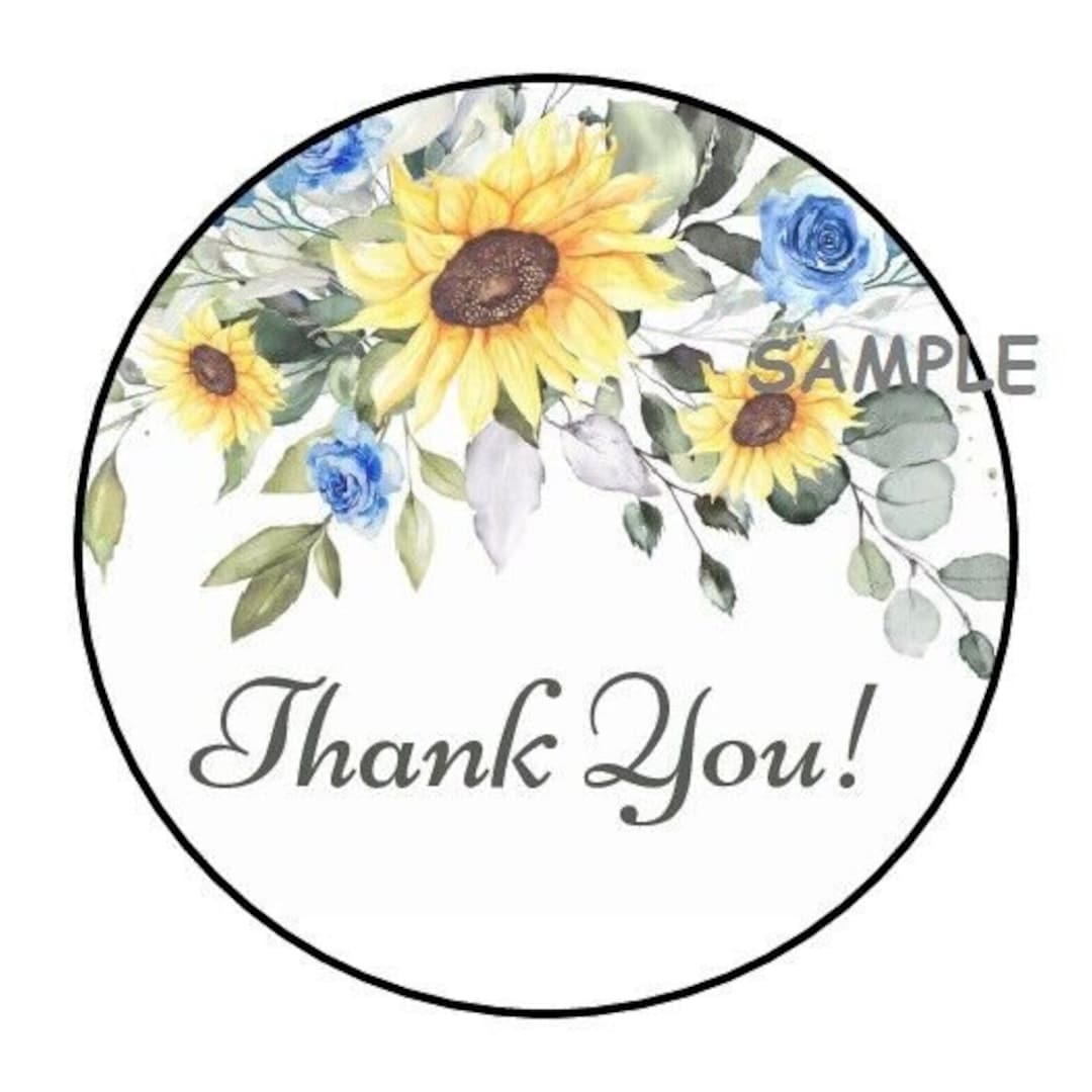 30 Thank You Sunflowers Envelope Seals Labels Stickers 1.5 Round Favors ...