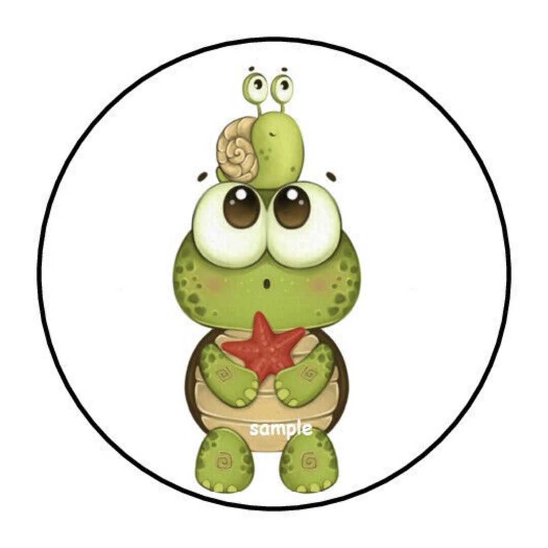 30 Cute Baby Turtle and Snail Envelope Seals Labels Stickers 1.5" Round ...