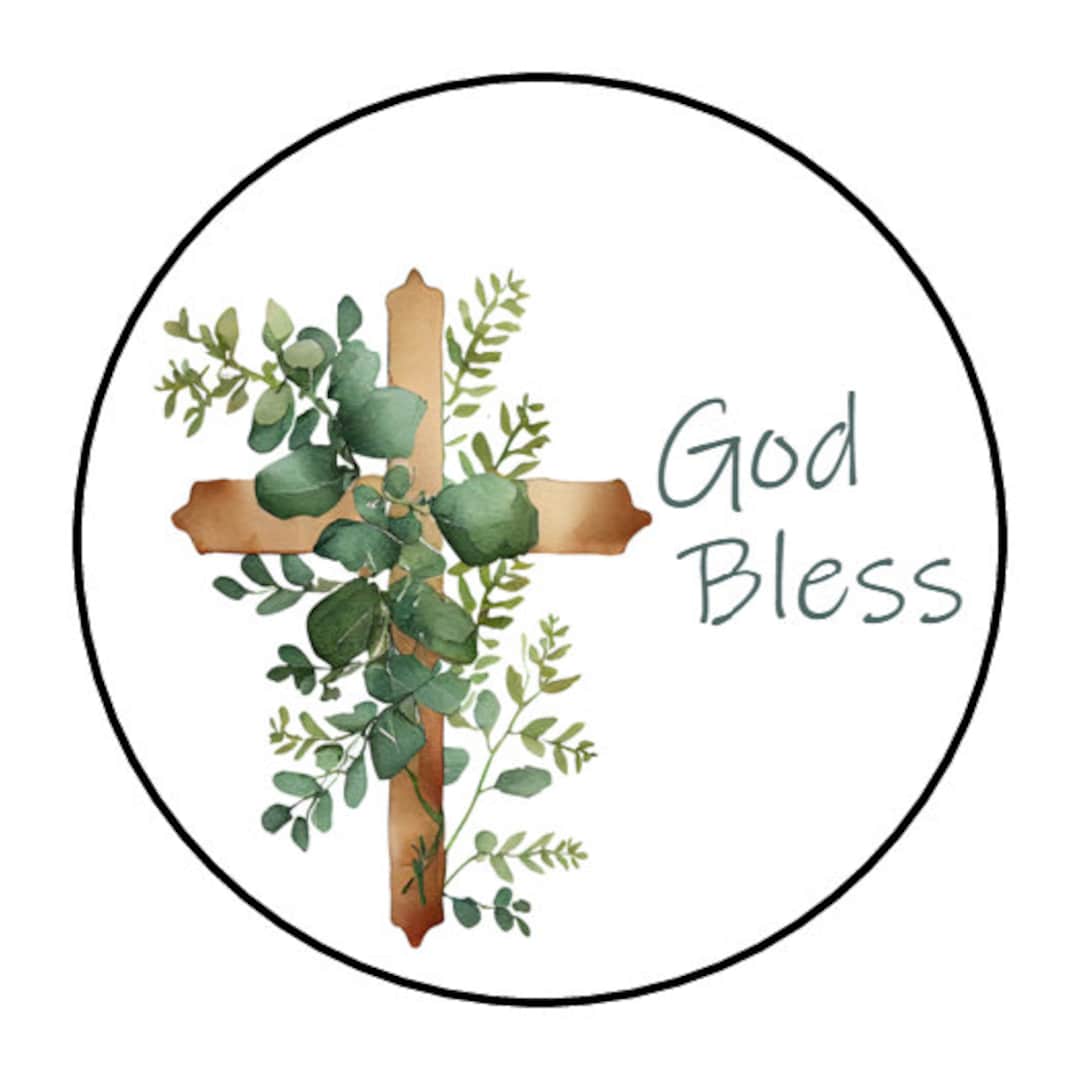 30 God Bless Stickers, Cross, Eucalyptus, Religious, Labels, Envelope ...