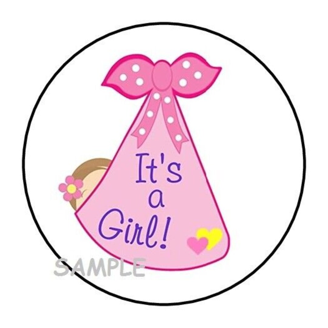 30 It's a Girl Baby Shower Stickers Favors Labels Round 1.5" Envelope ...