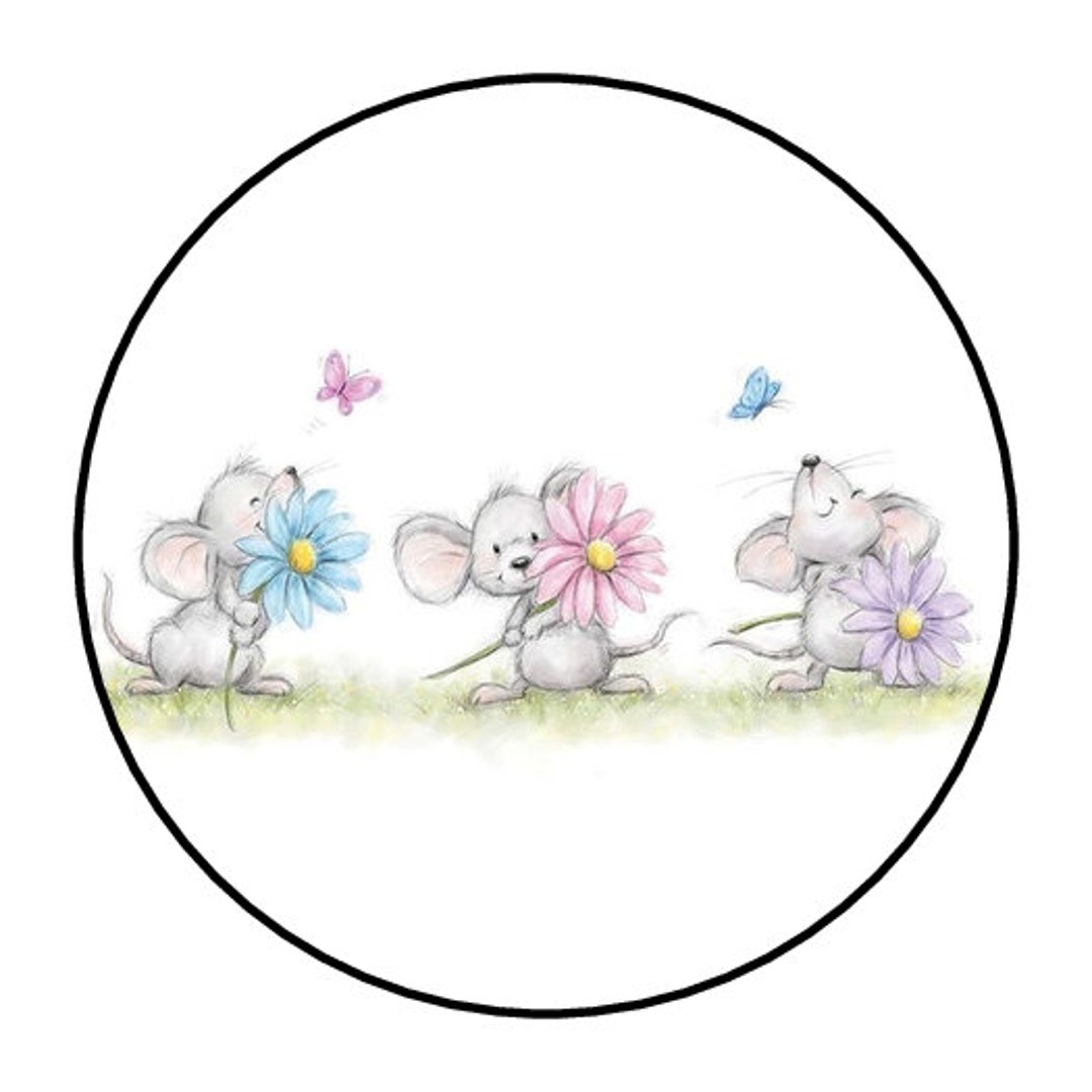 30 Cute Floral Mice Stickers, Envelope Seals, Tags, Favors, Mouse, 1.5 ...