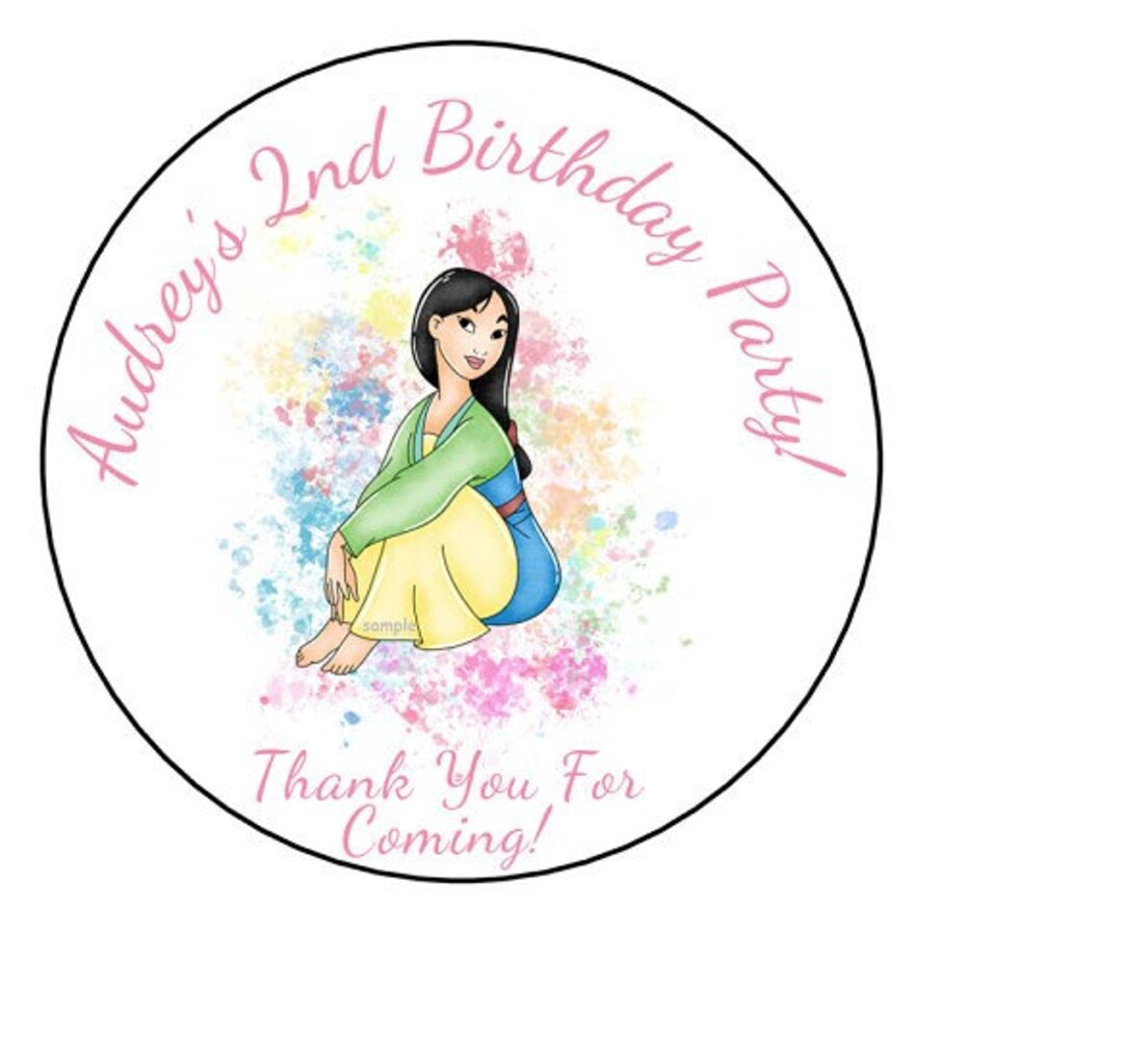 12 Personalized Mulan Birthday Party Stickers, Favor Stickers, Labels ...