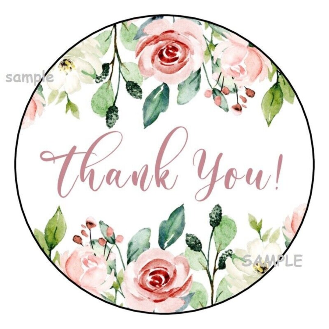 30 Thank You Floral Envelope Seals Labels Stickers 1.5" Round Roses ...