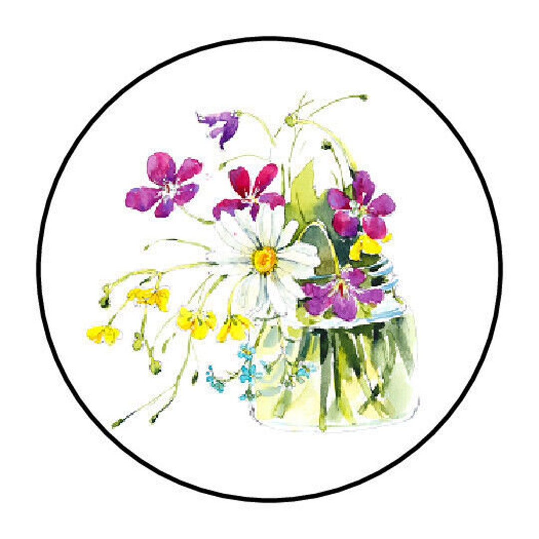 30 Wildflowers Envelope Seals Labels Stickers 1.5" Round Floral Vase ...