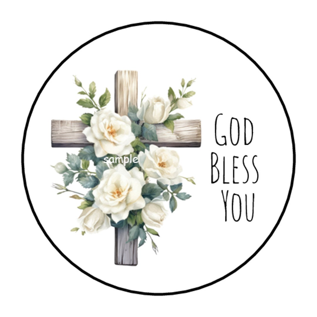 30 God Bless You Stickers, Labels, Envelope Seals, Tags, 1.5", Round, Religious, Floral Cross - Etsy