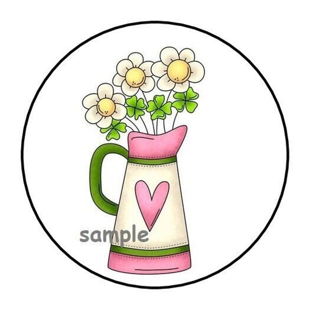 30 Country Flowers in Vase Envelope Seals Labels Stickers 1.5" Round ...