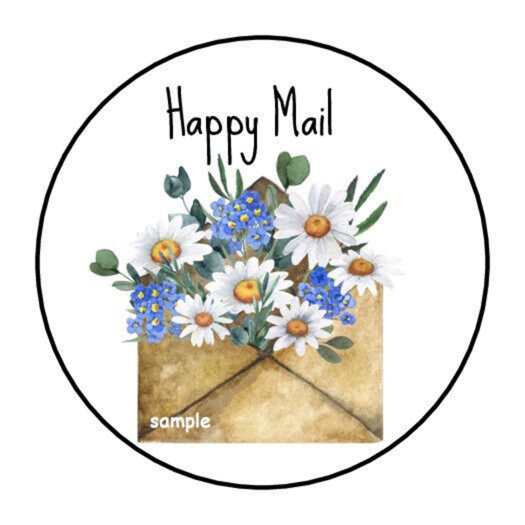 30 Happy Mail Floral Envelope Seals Labels Stickers 1.5" Round Daisies ...