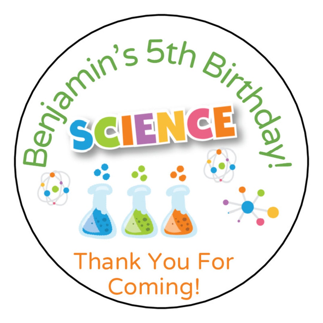 12 Personalized Science Birthday Party Favor Stickers, Labels, Tags, 2. ...