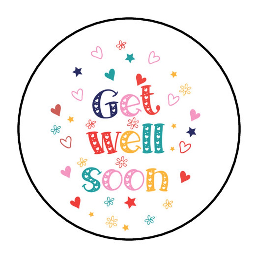 30 Get Well Soon Stickers, Envelope Seals, Labels, Stamps, 1.5", Round ...