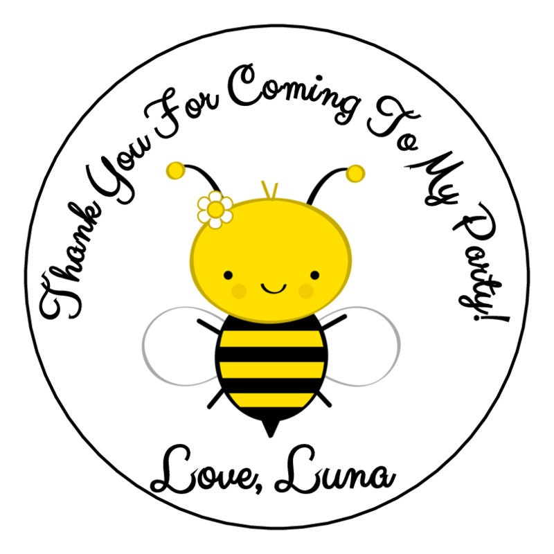 12 Personalized Cute Bumble Bee Birthday Party Favor Stickers, Goody ...