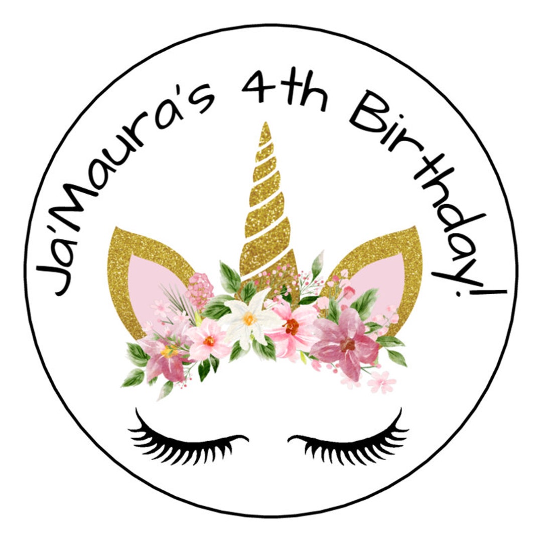 12 Floral Unicorn Stickers, Birthday Party Favors, Labels, Tags ...