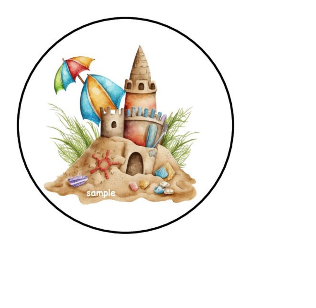 30 Sand Castle Stickers, Labels, Envelope Seals, Stamps, 1.5", Round ...