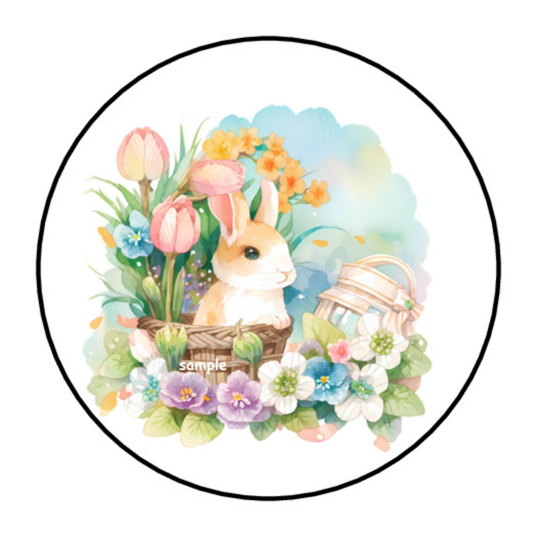 30 Watercolor Easter Stickers, Bunny, Labels, Tags, Envelope Seals, 1.5 ...
