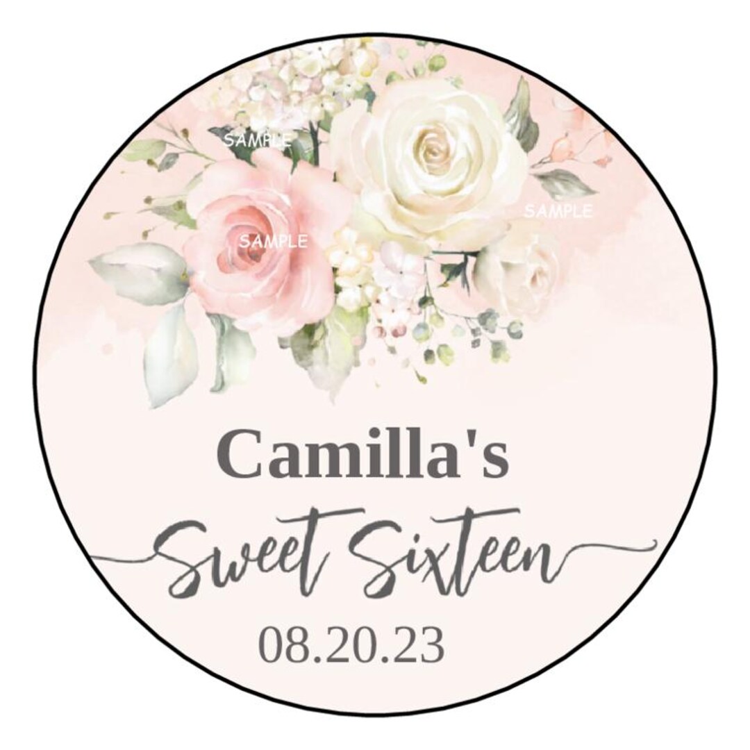 Sweet 16 Stickers, Labels, Tags, Favors, Personalized, Pink Floral ...
